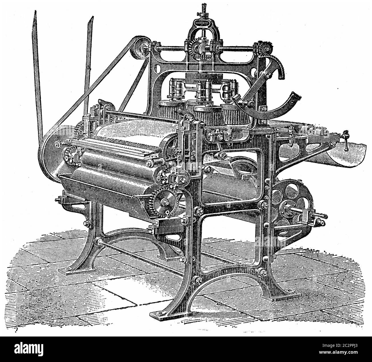 Driving machine with four round brushes, vintage engraved illustration ...