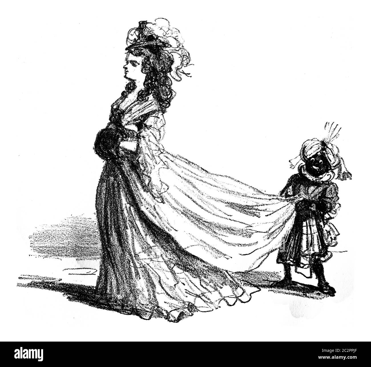 Men, on the contrary, had toads to carry their tails, vintage engraved ...