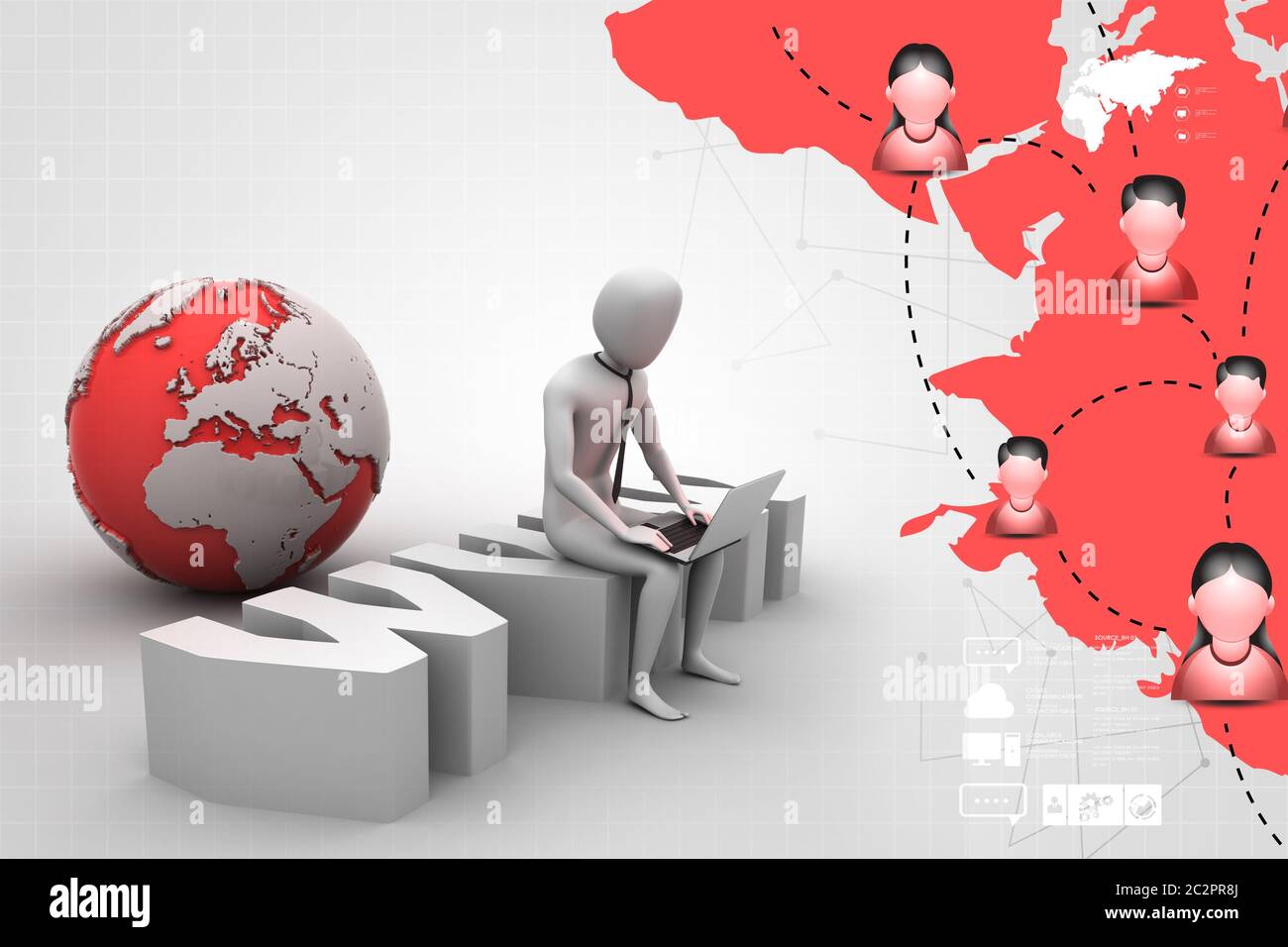 Man with laptop sitting on www label Stock Photo - Alamy