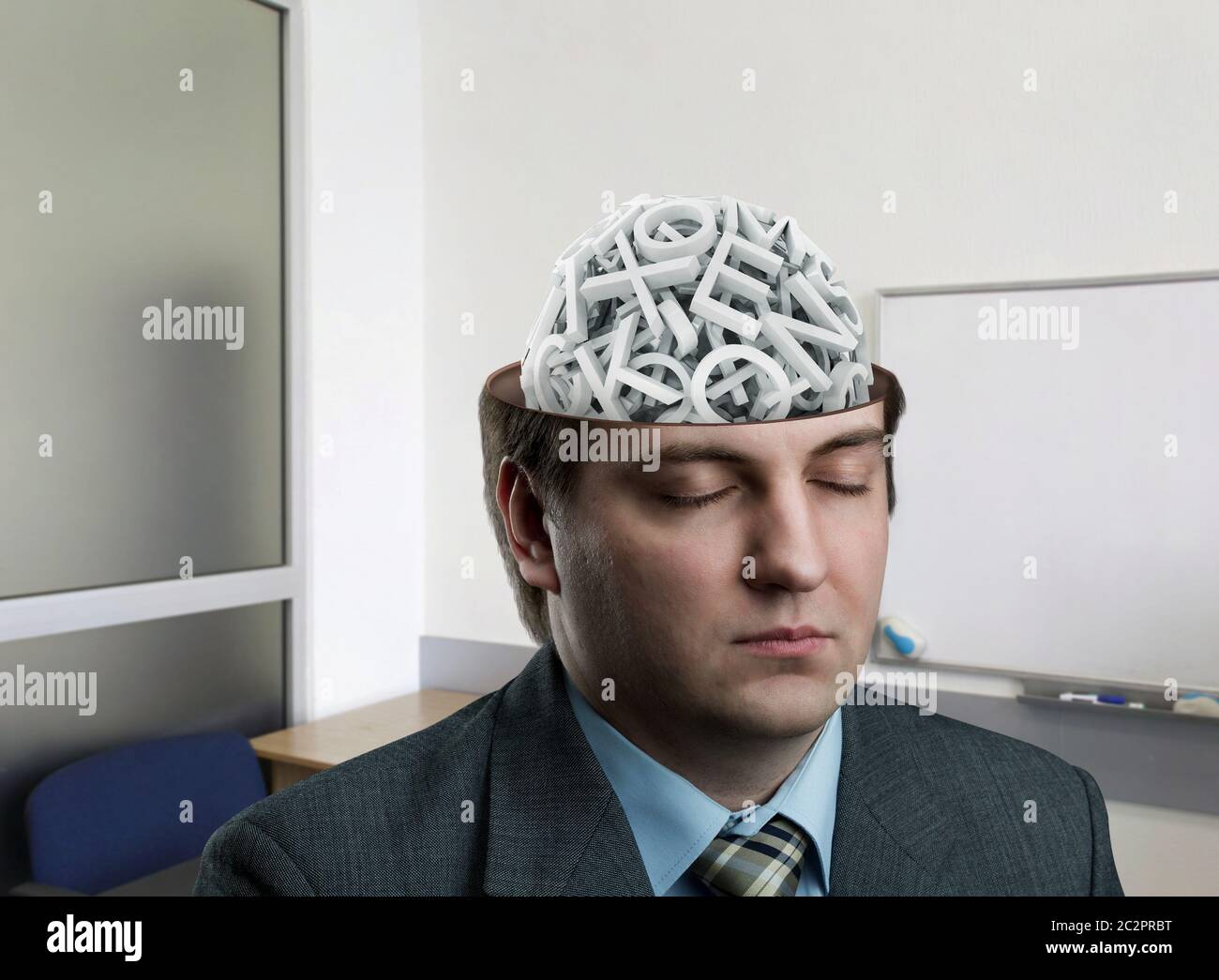 Human head with letters of the alphabet hi-res stock photography and ...