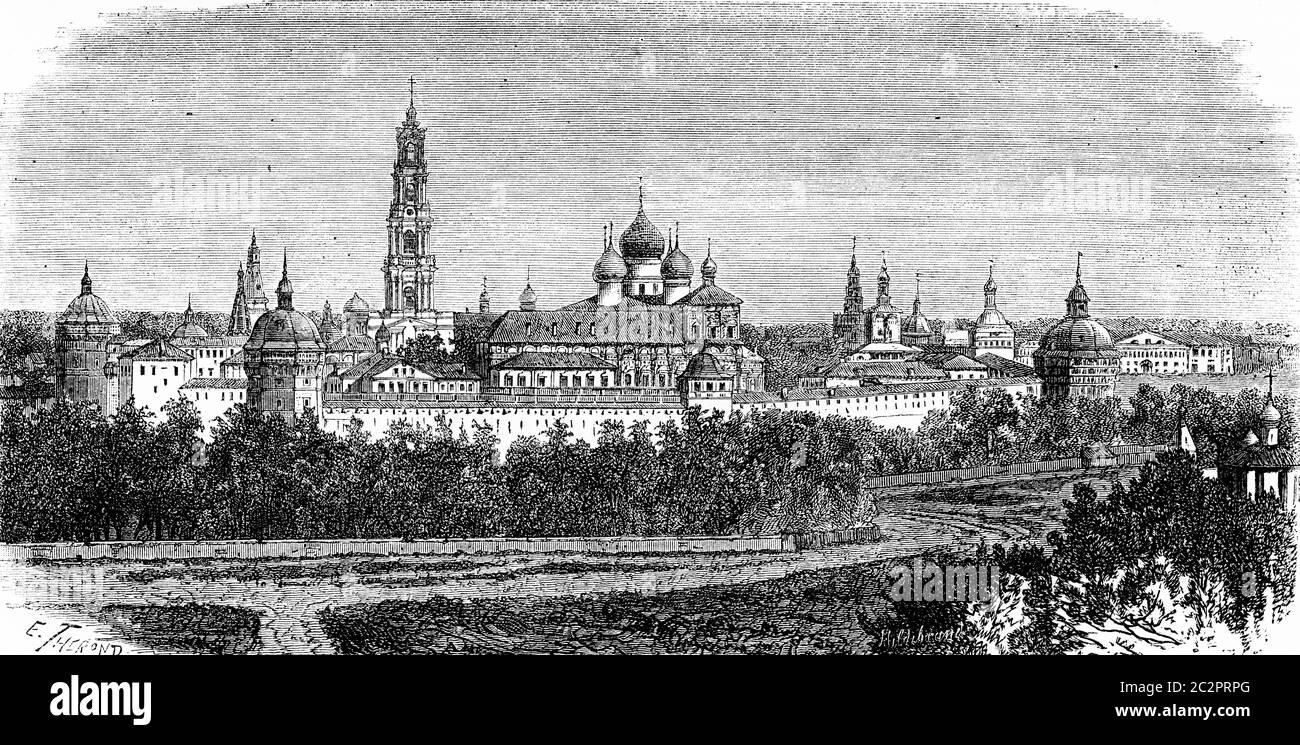 View of the convent of Troitsa. vintage engraved illustration. Le Tour ...