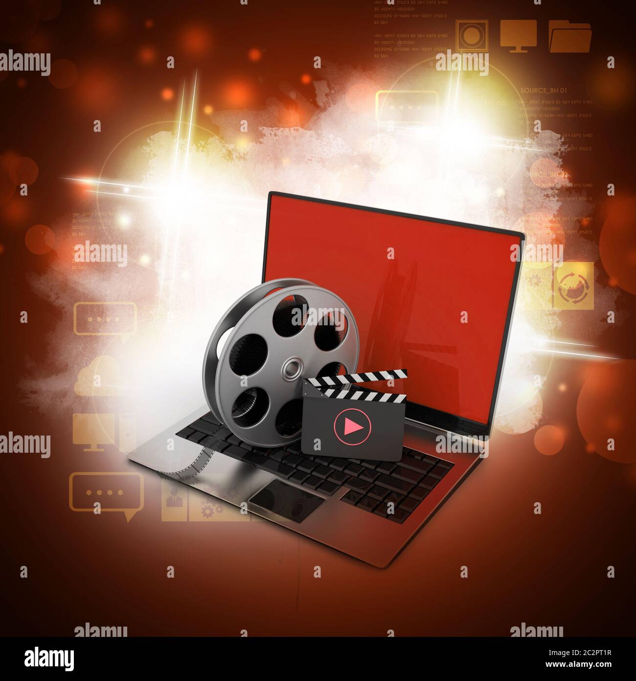 Laptop with reel Stock Photo - Alamy