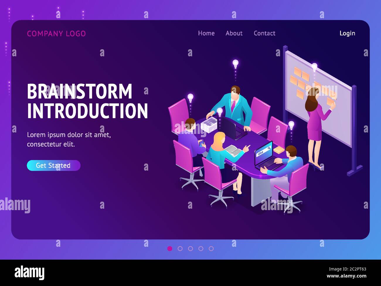 Brainstorm introduction isometric landing page. Business people team ...