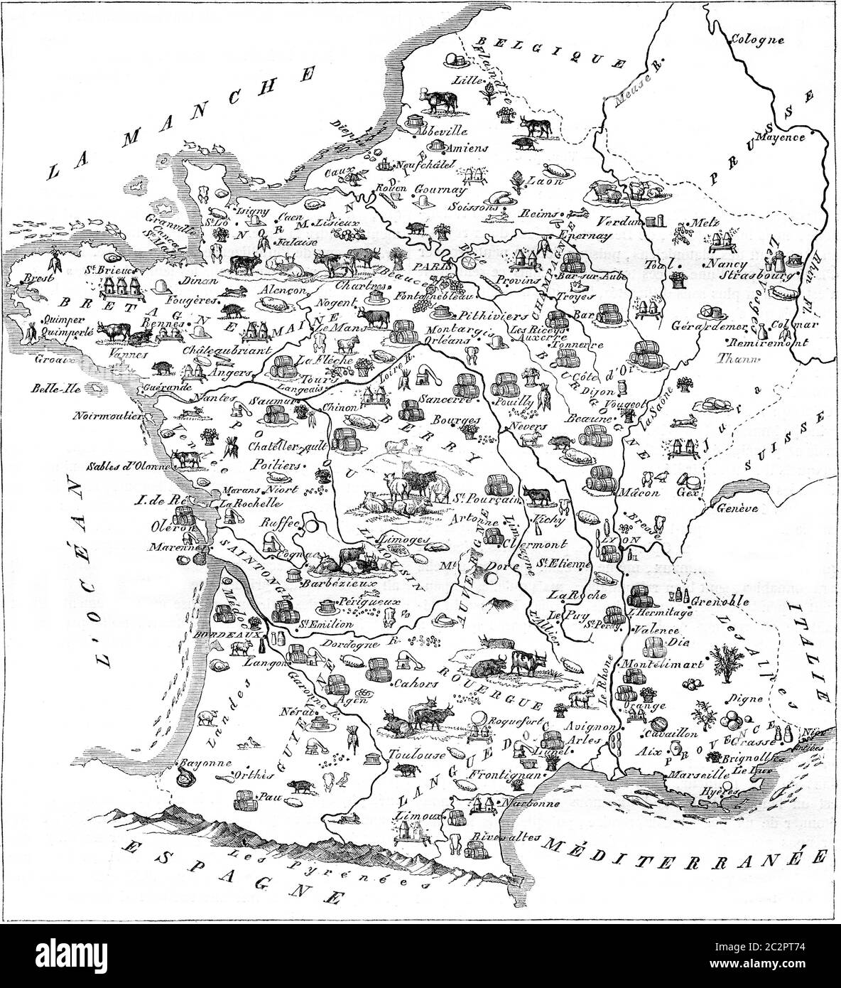 Gastronomic map of France, vintage engraved illustration. Magasin ...