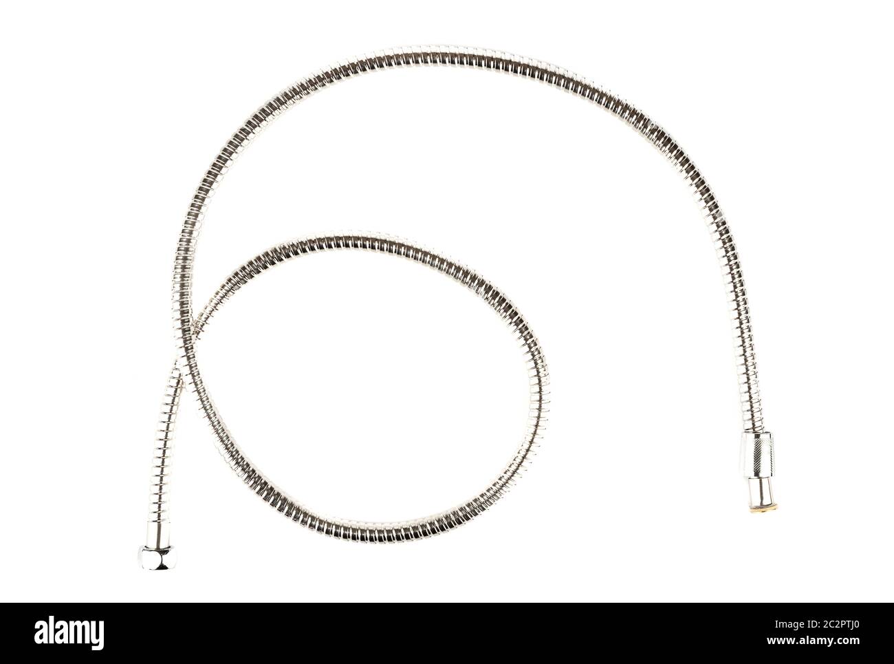 View from above. Corrugated hose curve with connectors on a white ...