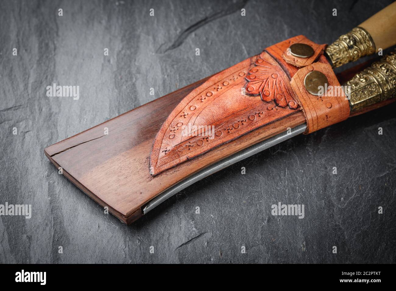 Details of a traditional handmade balinese knife belakas shot on a ...