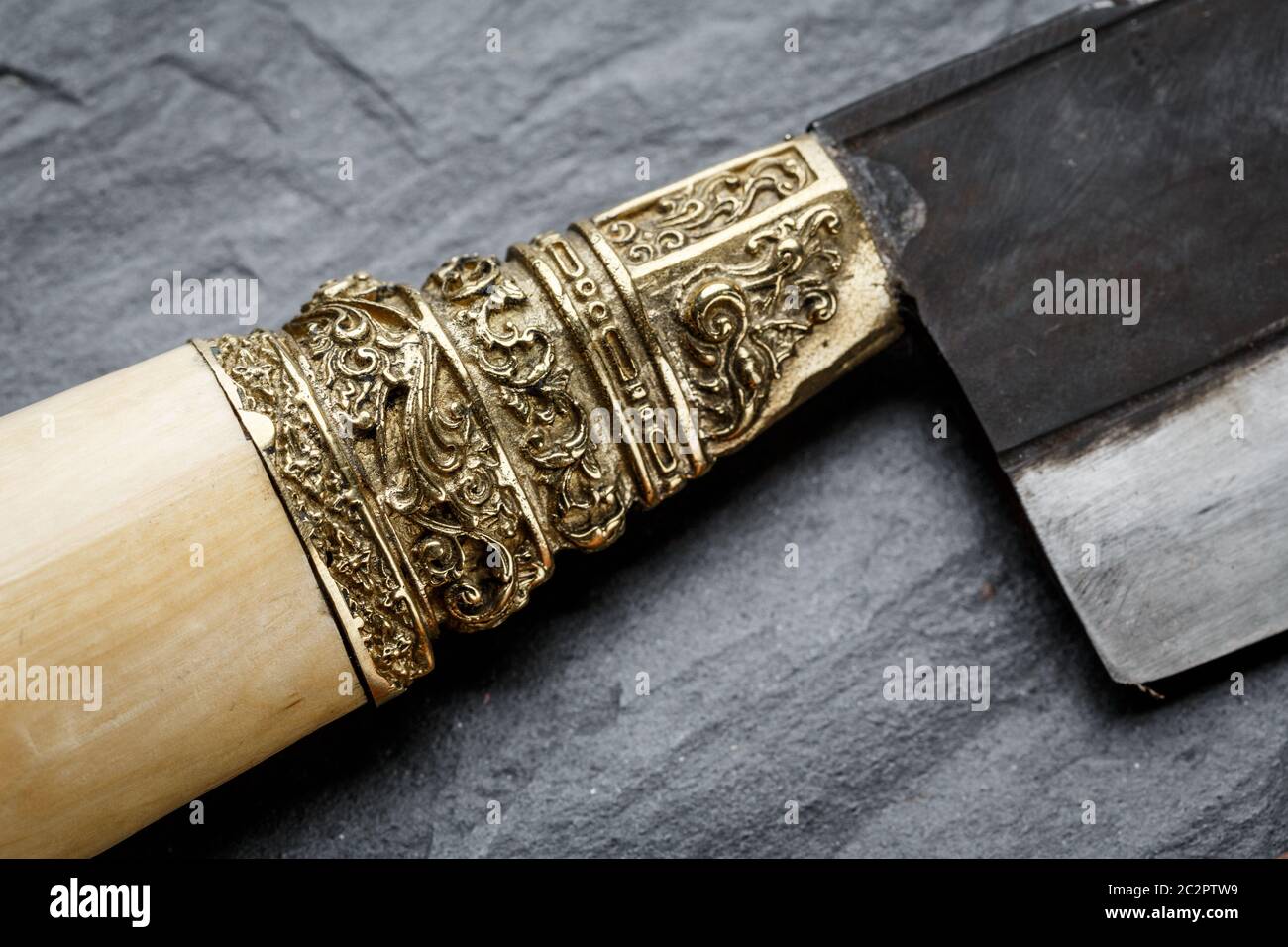Details of a traditional handmade balinese knife belakas shot on a ...