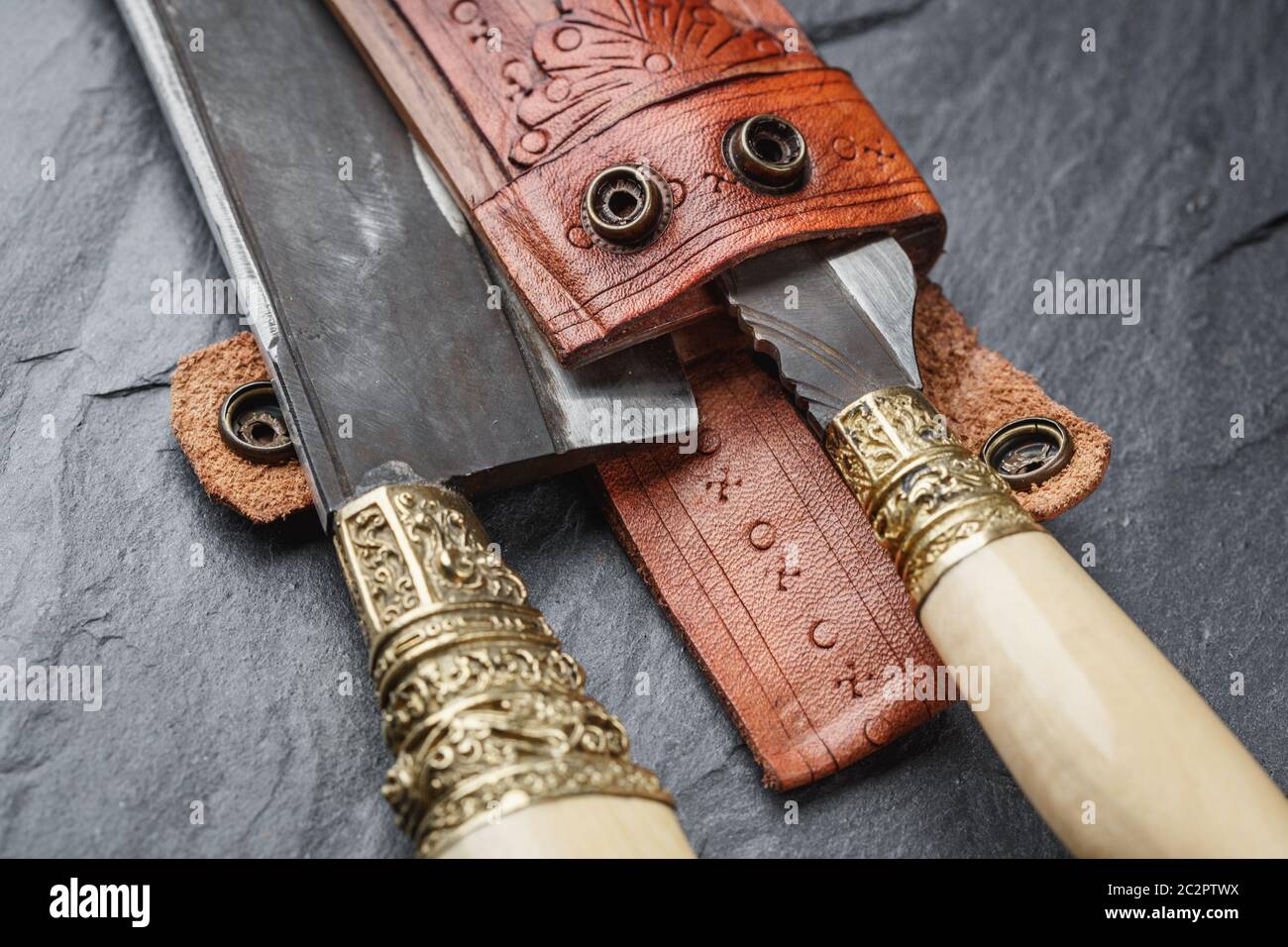 Details of a traditional handmade balinese knife belakas shot on a ...