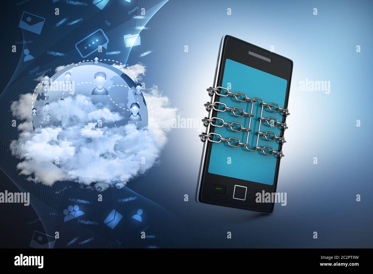 Smart phone with chain, safety concept Stock Photo - Alamy