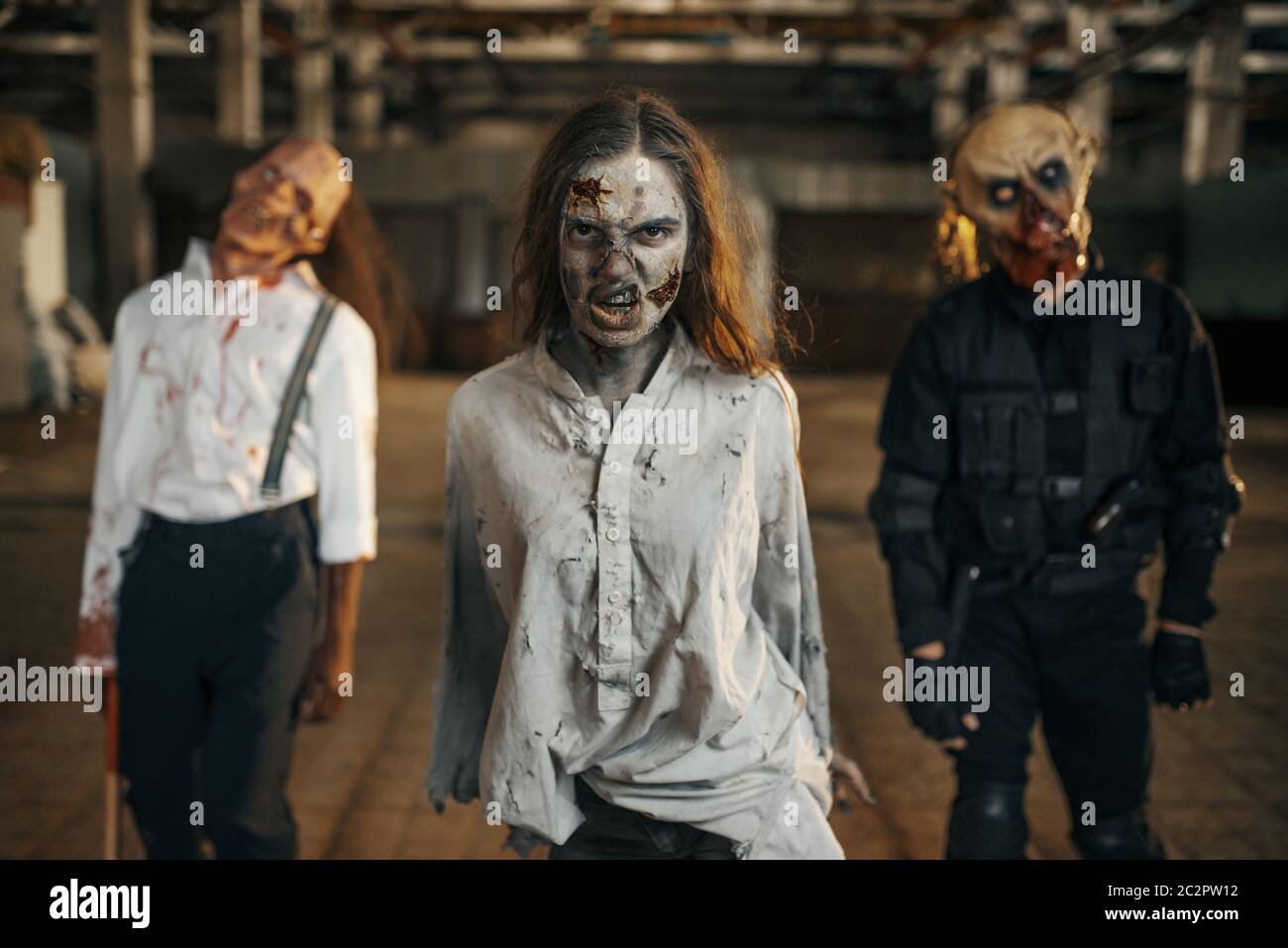 Zombies looking for fresh meat in abandoned factory, scary place ...