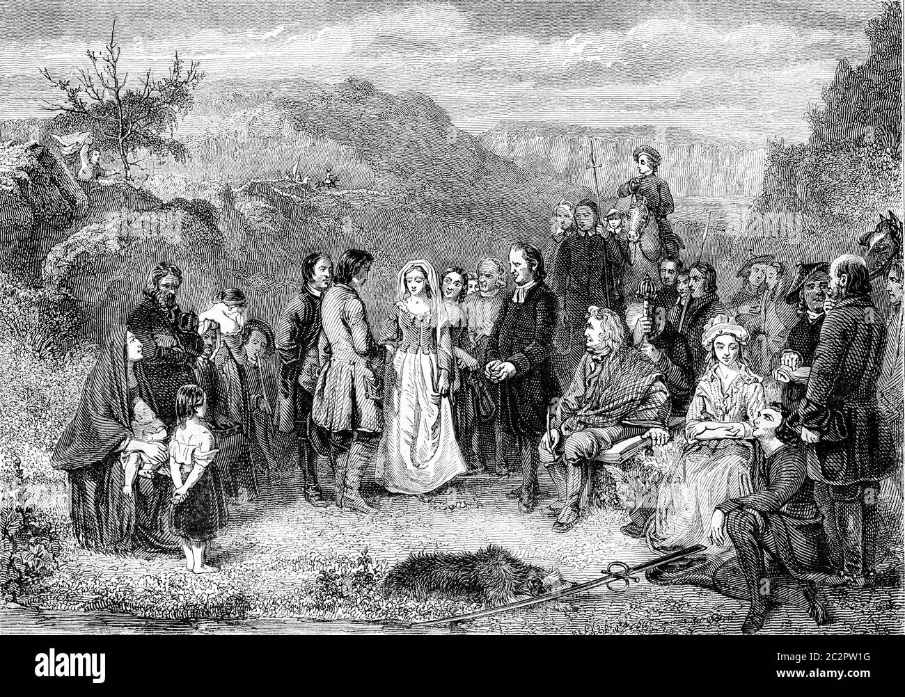 Vintage bride and groom illustration Black and White Stock Photos ...