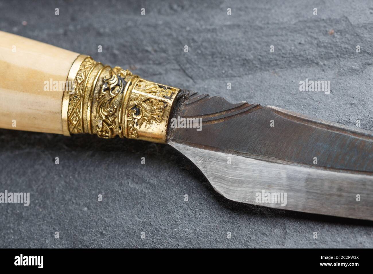 Details of a traditional handmade balinese knife belakas shot on a ...