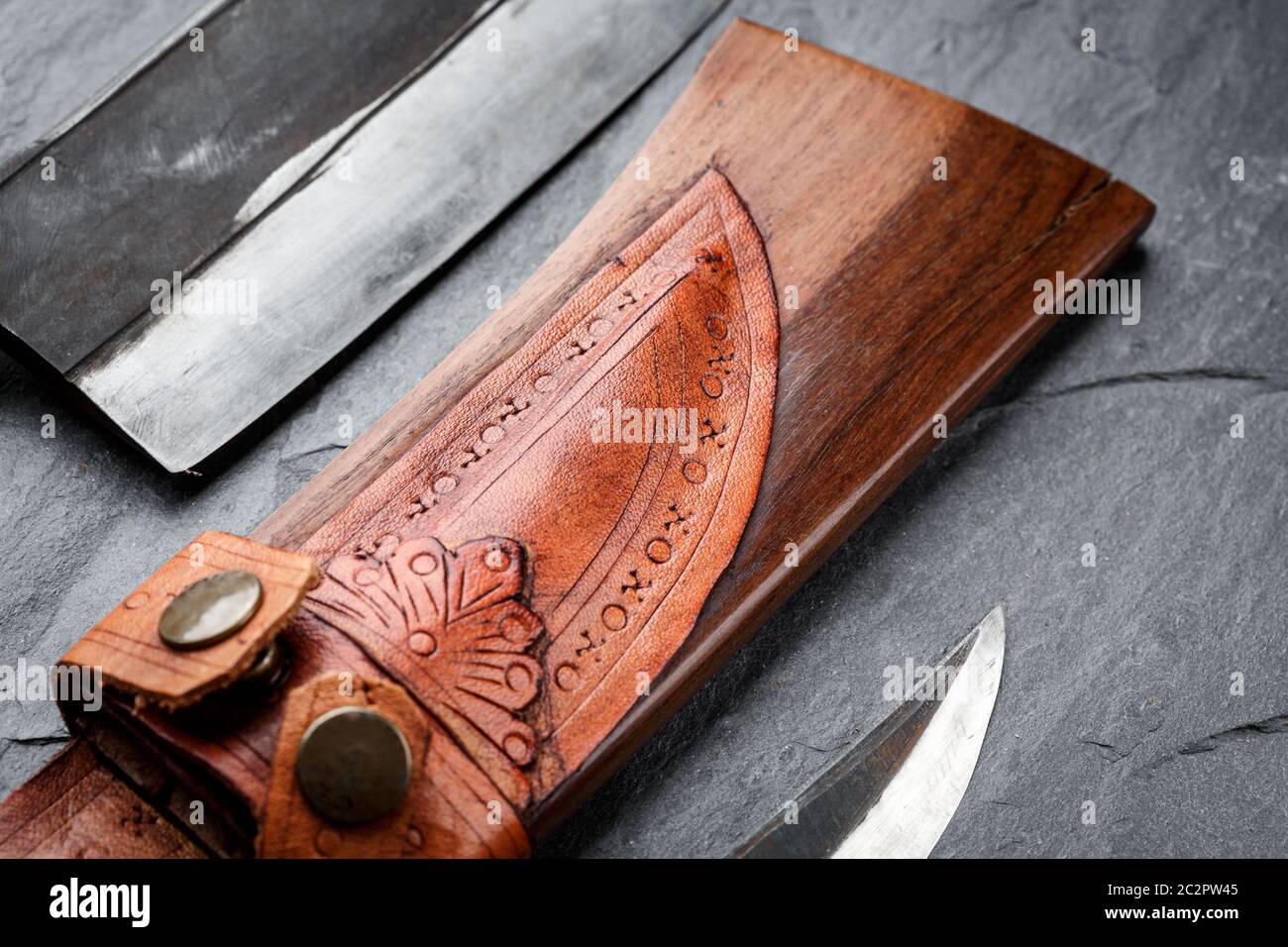 Details of a traditional handmade balinese knife belakas shot on a ...
