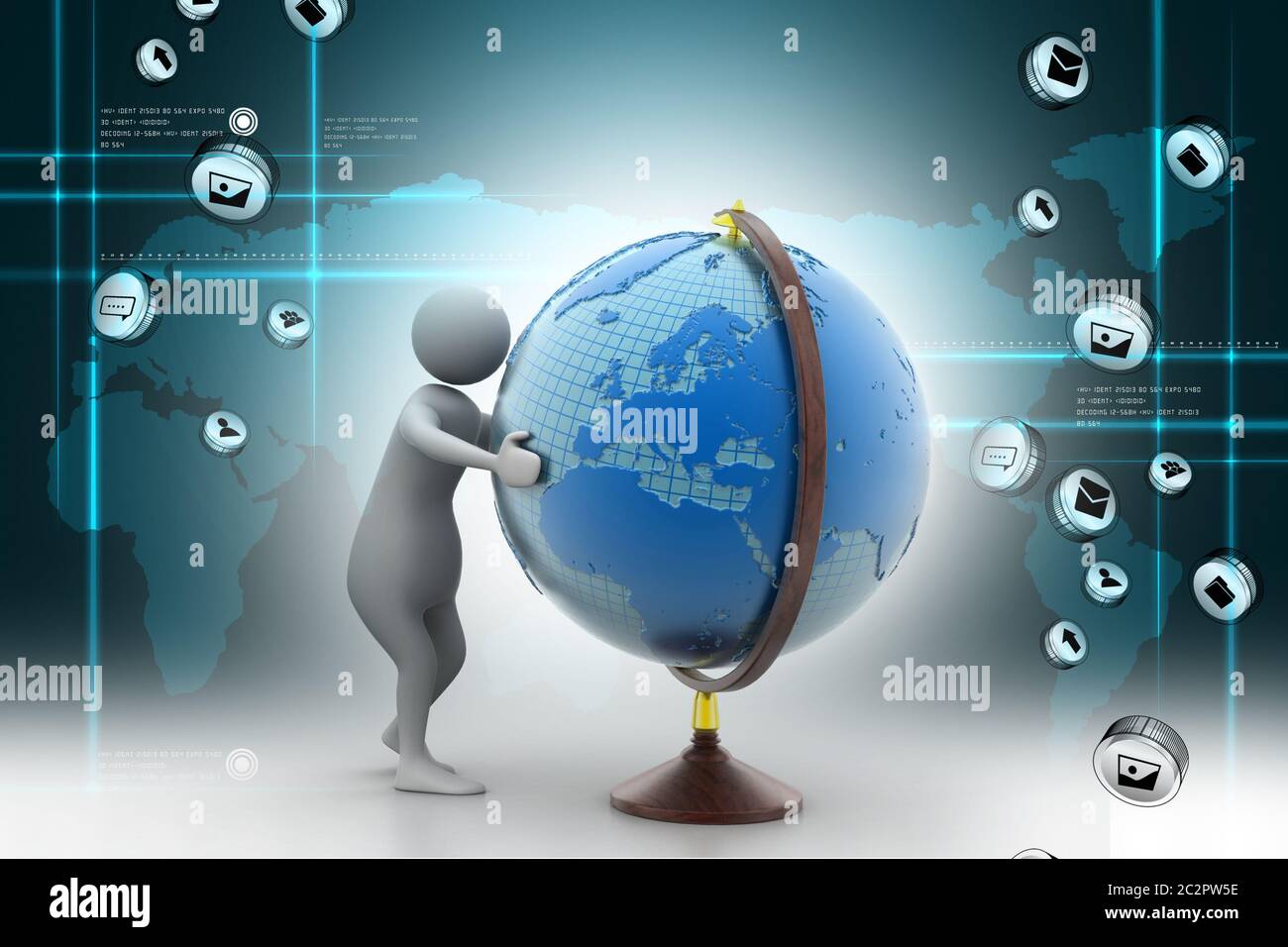 3d man analysing the globe Stock Photo - Alamy