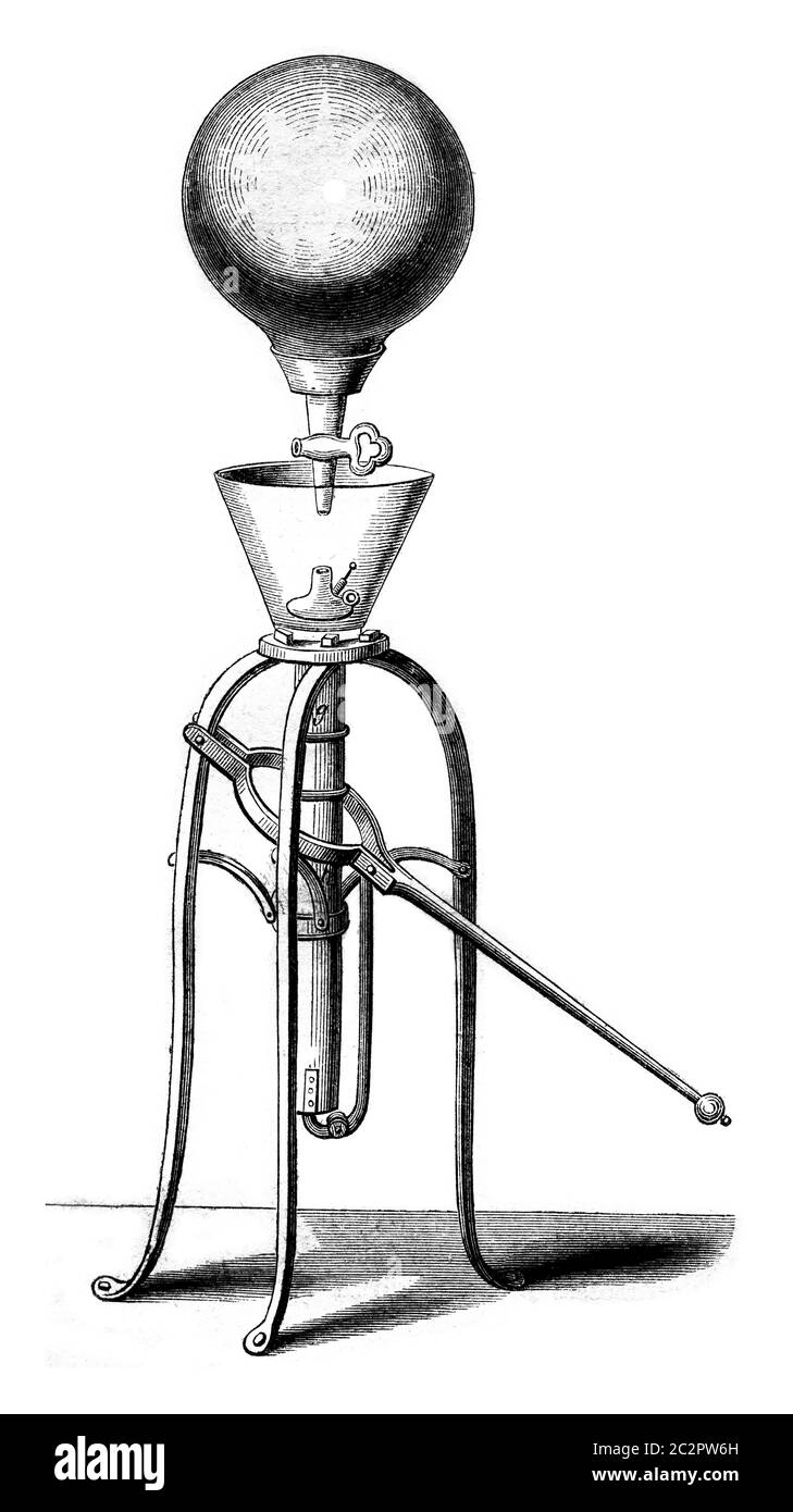 First pneumatic machine running regularly, vintage engraved ...