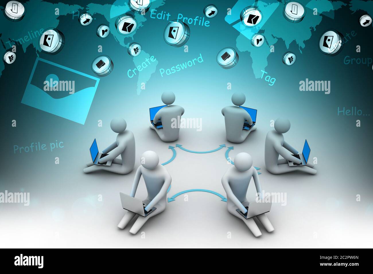 3d illustration of people working online on laptop Stock Photo - Alamy