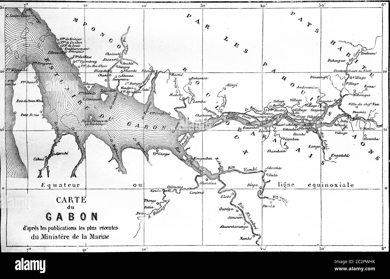 Map of Gabon, vintage engraved illustration. Le Tour du Monde, Travel ...