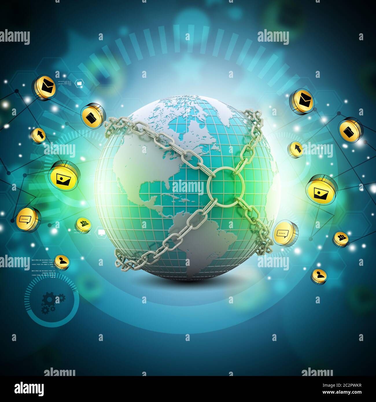 Earth globe close in chain Stock Photo - Alamy