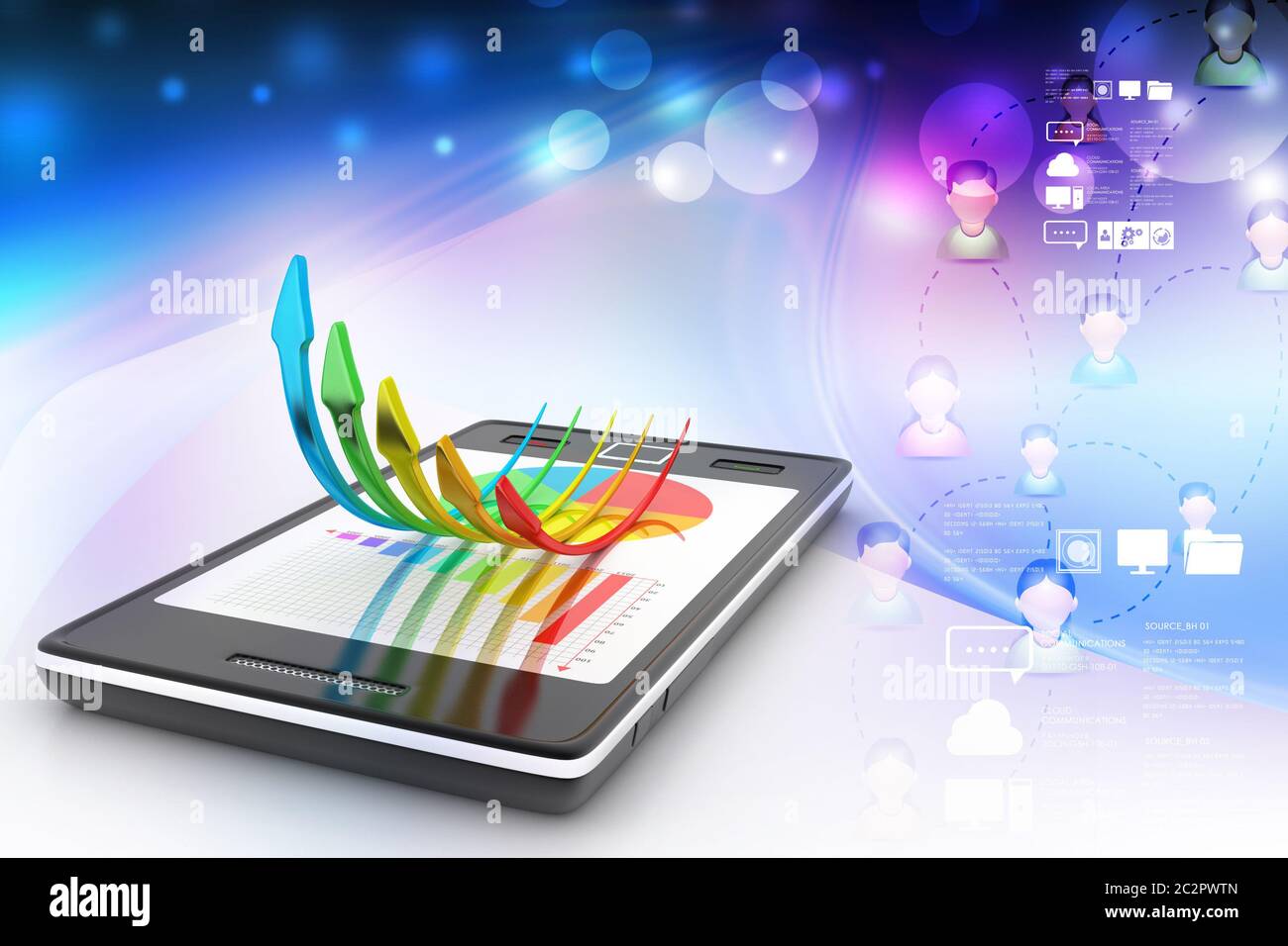 Smart phone showing a growth graph and a pie chart Stock Photo - Alamy