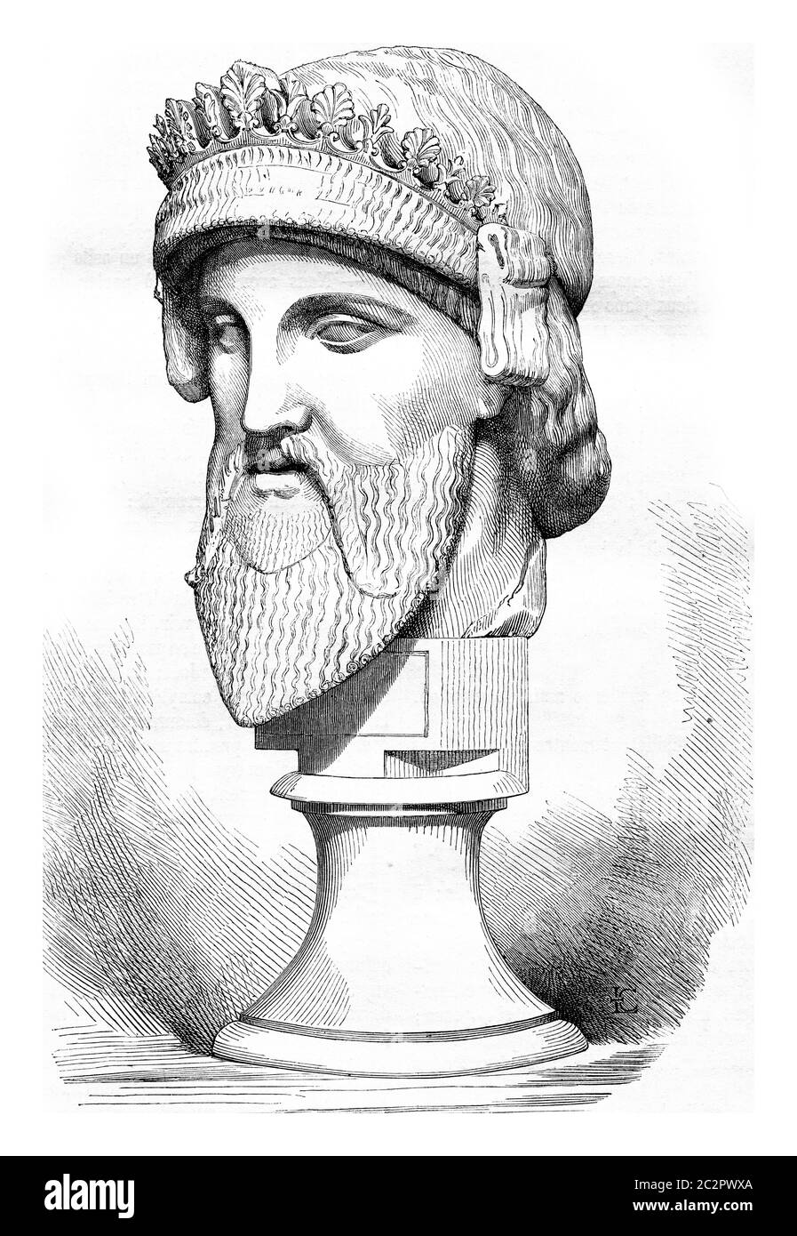 Louvre Museum, Jupiter Trophonius, marble bust, vintage engraved ...