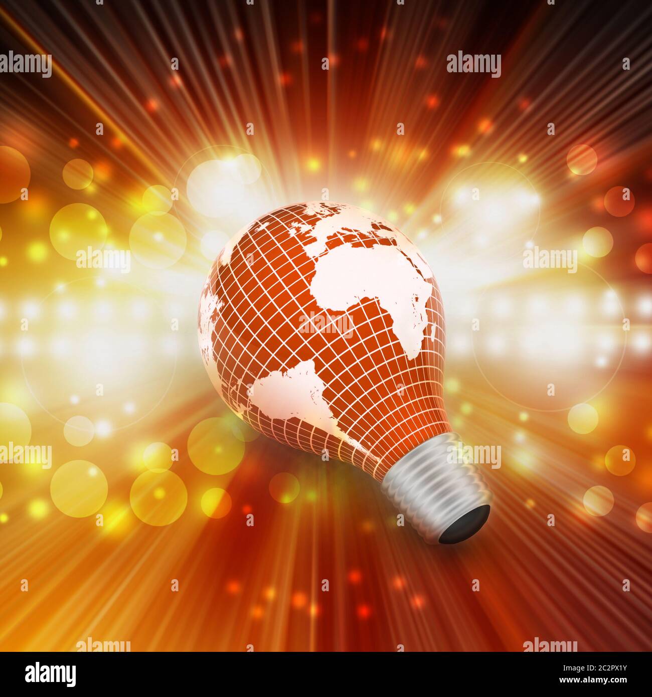 an electric light bulb with a world map Stock Photo - Alamy