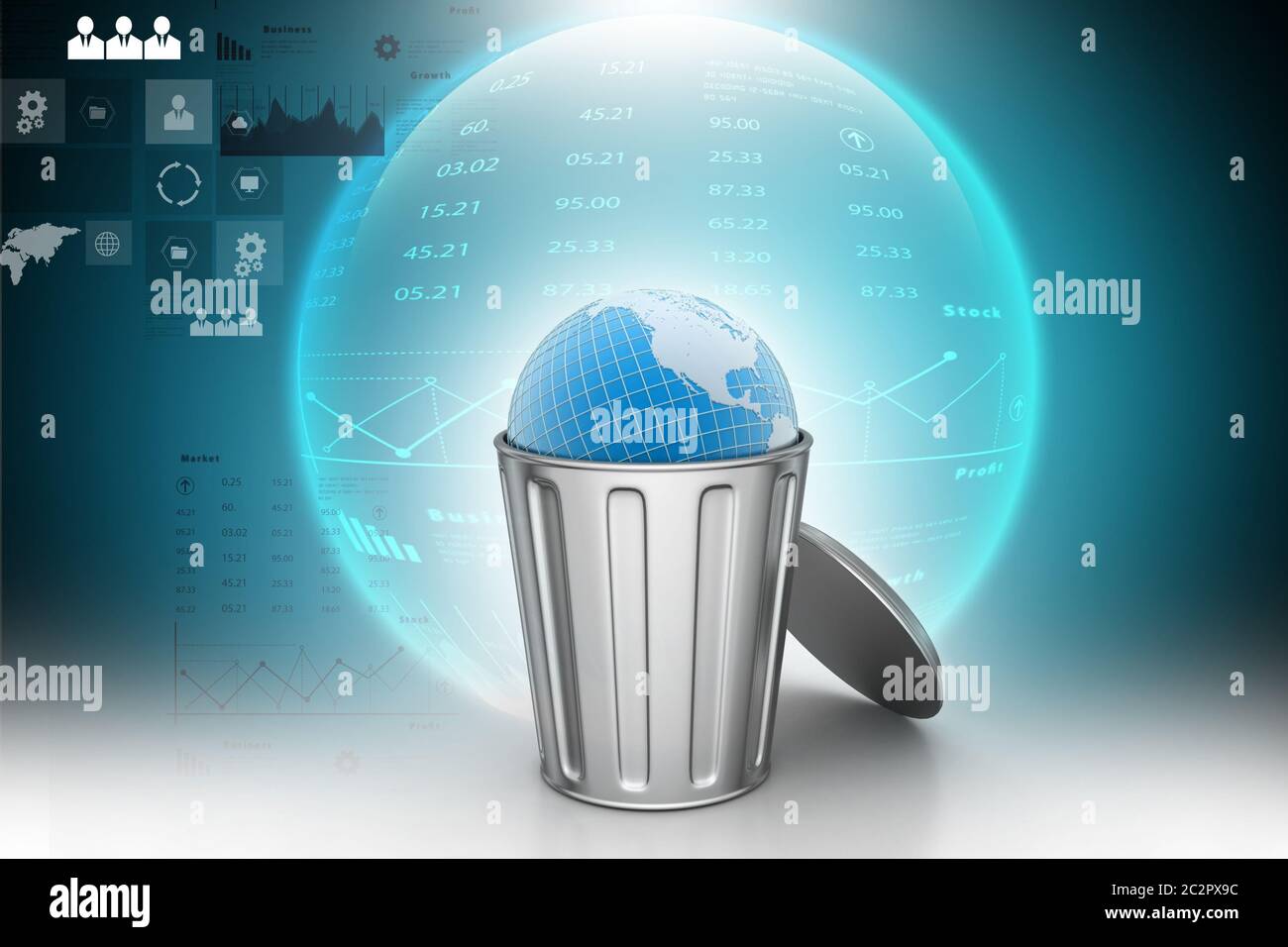 Globe in trash bin Stock Photo - Alamy