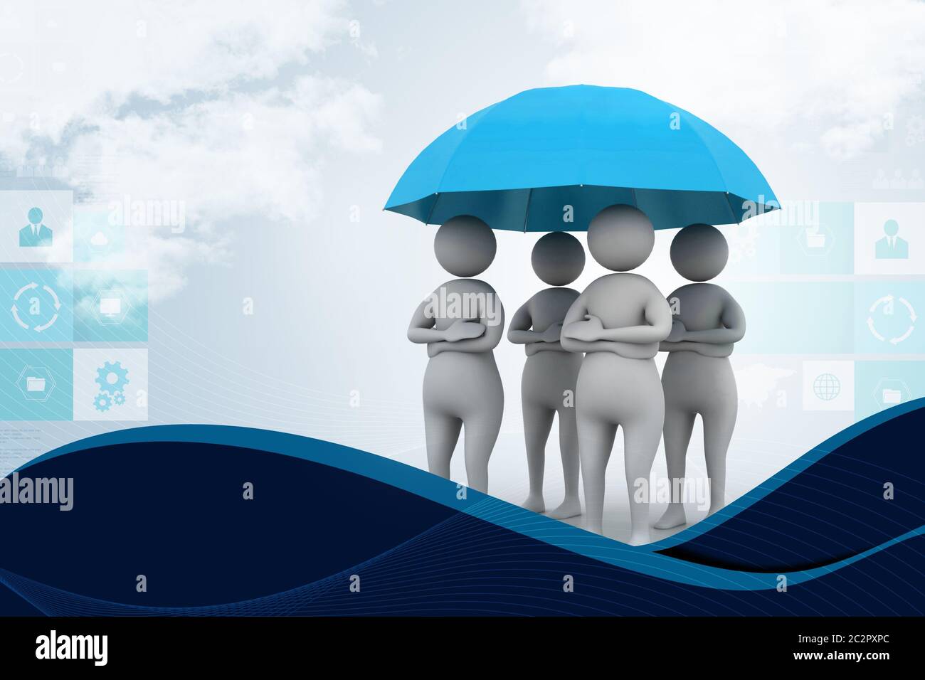 3d people under a red umbrella, team work concept Stock Photo - Alamy