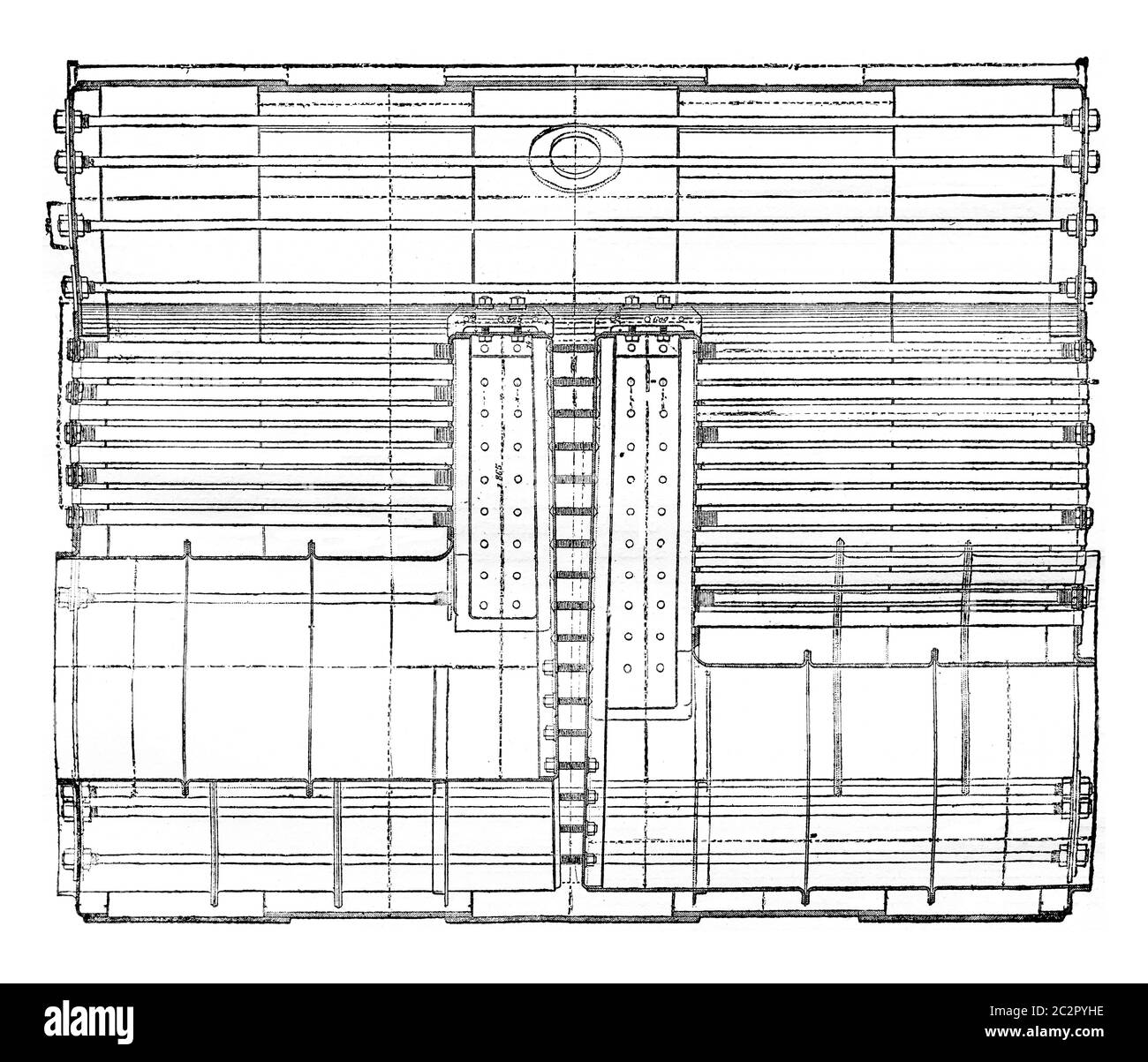 Cylindrical double boiler front, vintage engraved illustration ...