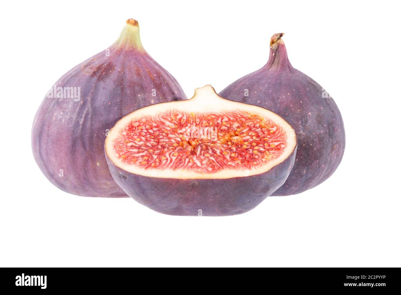 Fresh figs, half and whole, isolated on white background, close up ...