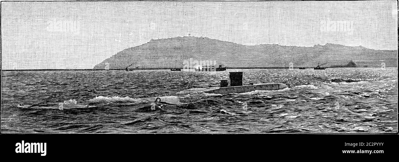 The Gustavus Zede in Toulon harbor, vintage engraved illustration ...
