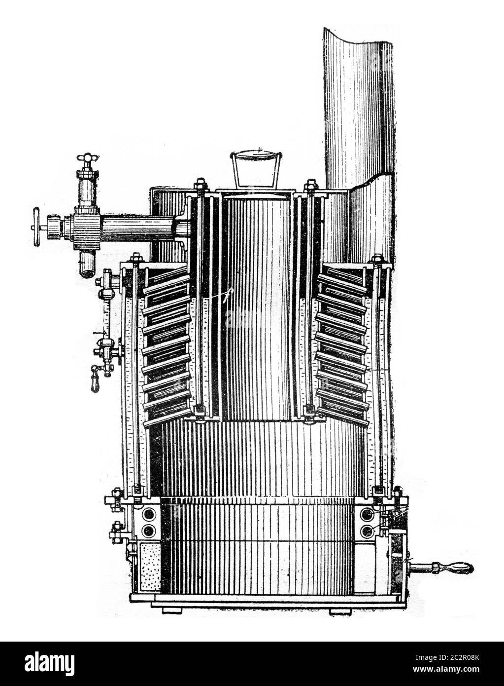 Cross section of a boiler steam automobile truck, vintage engraving ...