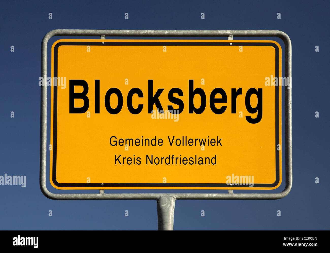 Town sign of Blocksberg, part of the municipality Vollerwiek, Schleswig ...