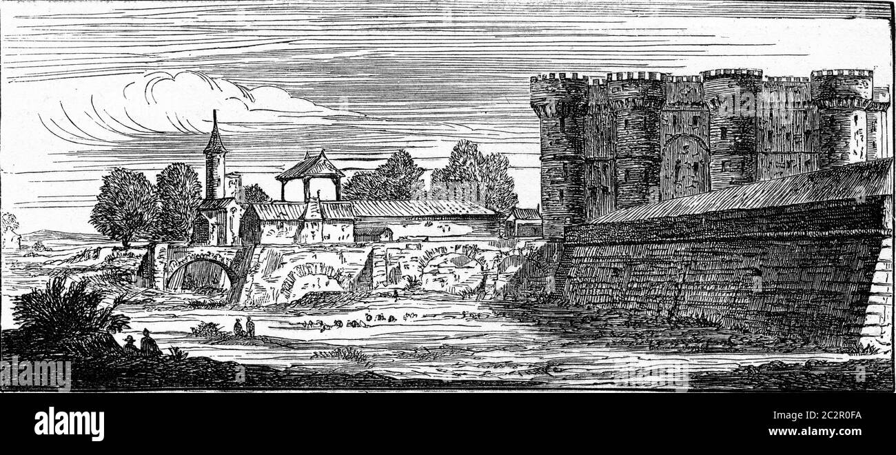 The Bastille, after an old engraving of the topography of Paris ...