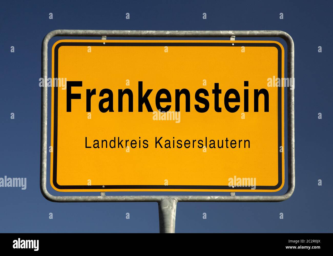 Town entrance sign of Frankenstein, district Kaiserslautern, Rhineland ...