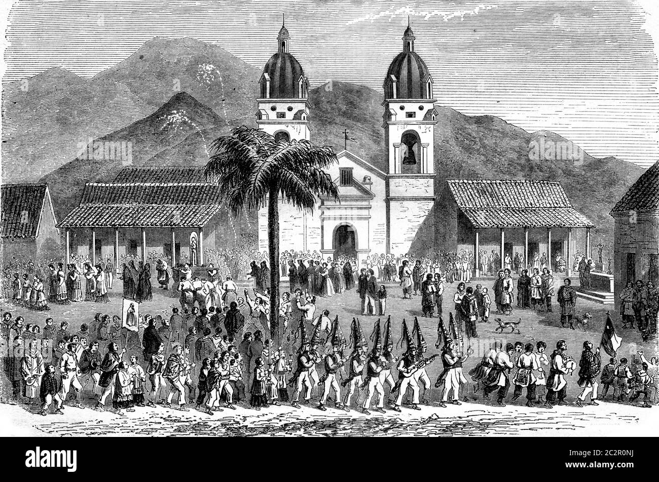 Andacollo, Chile, vintage engraved illustration. Magasin Pittoresque ...