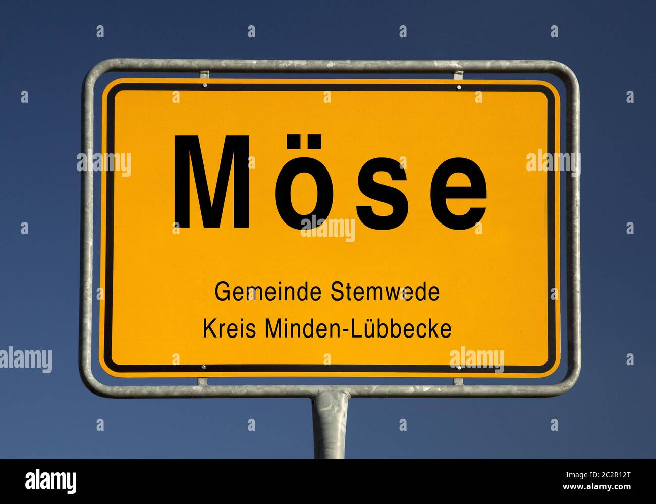Town entrance sign of Moese, district of the municipality Stemwede ...