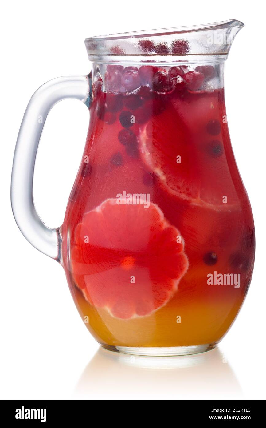 Cranberry grapefruit iced drink in a glass pitcher, isolated Stock ...