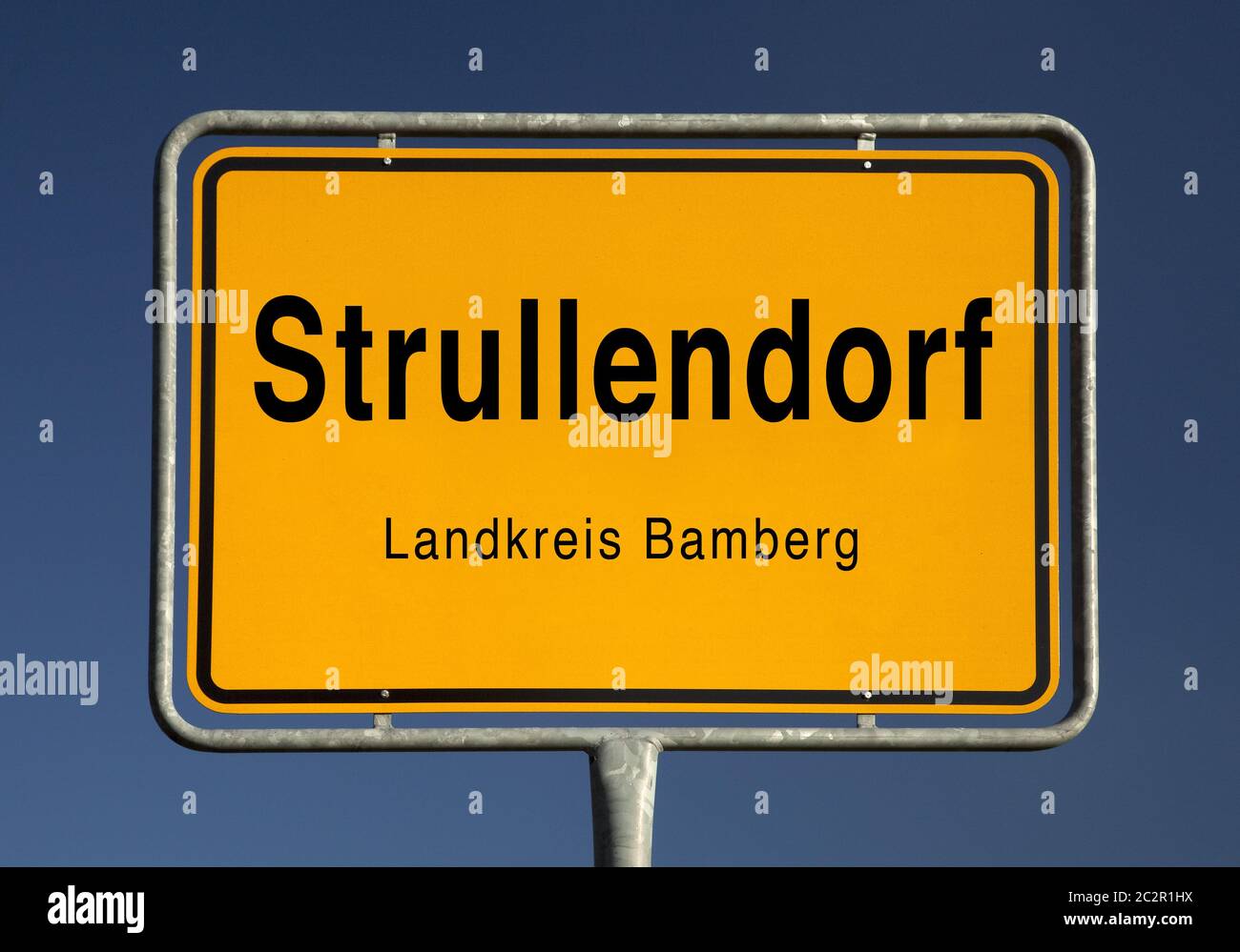 Entrance sign of Strullendorf, municipality in the district of Bamberg ...