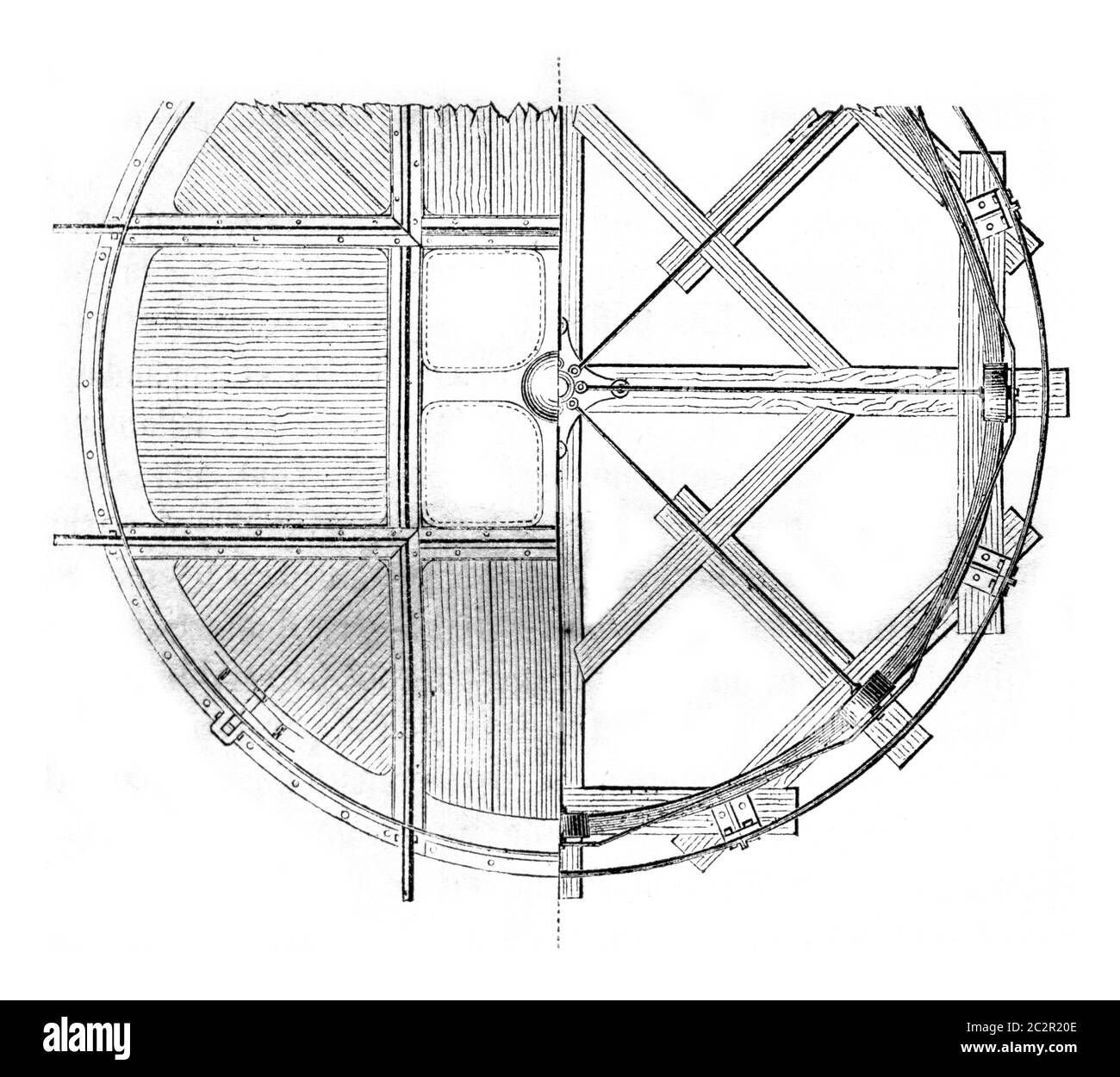 Hub cast iron horizontal plane, vintage engraved illustration. Magasin ...