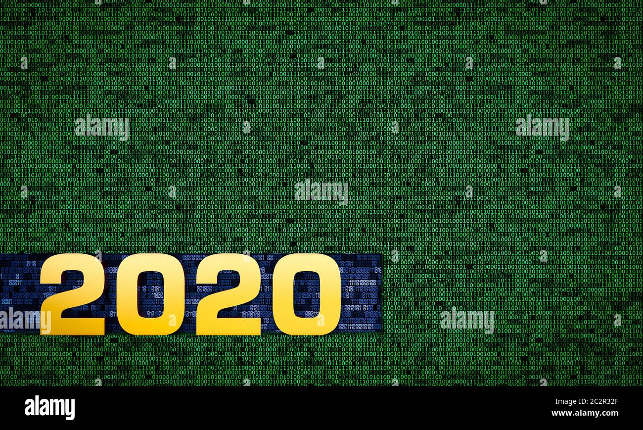 background for the new year 2020 themed binary code, 3d render Stock ...