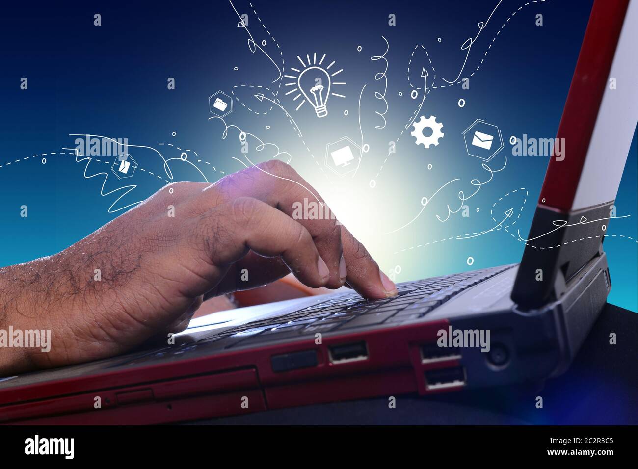 Smart hand working in the laptop Stock Photo - Alamy