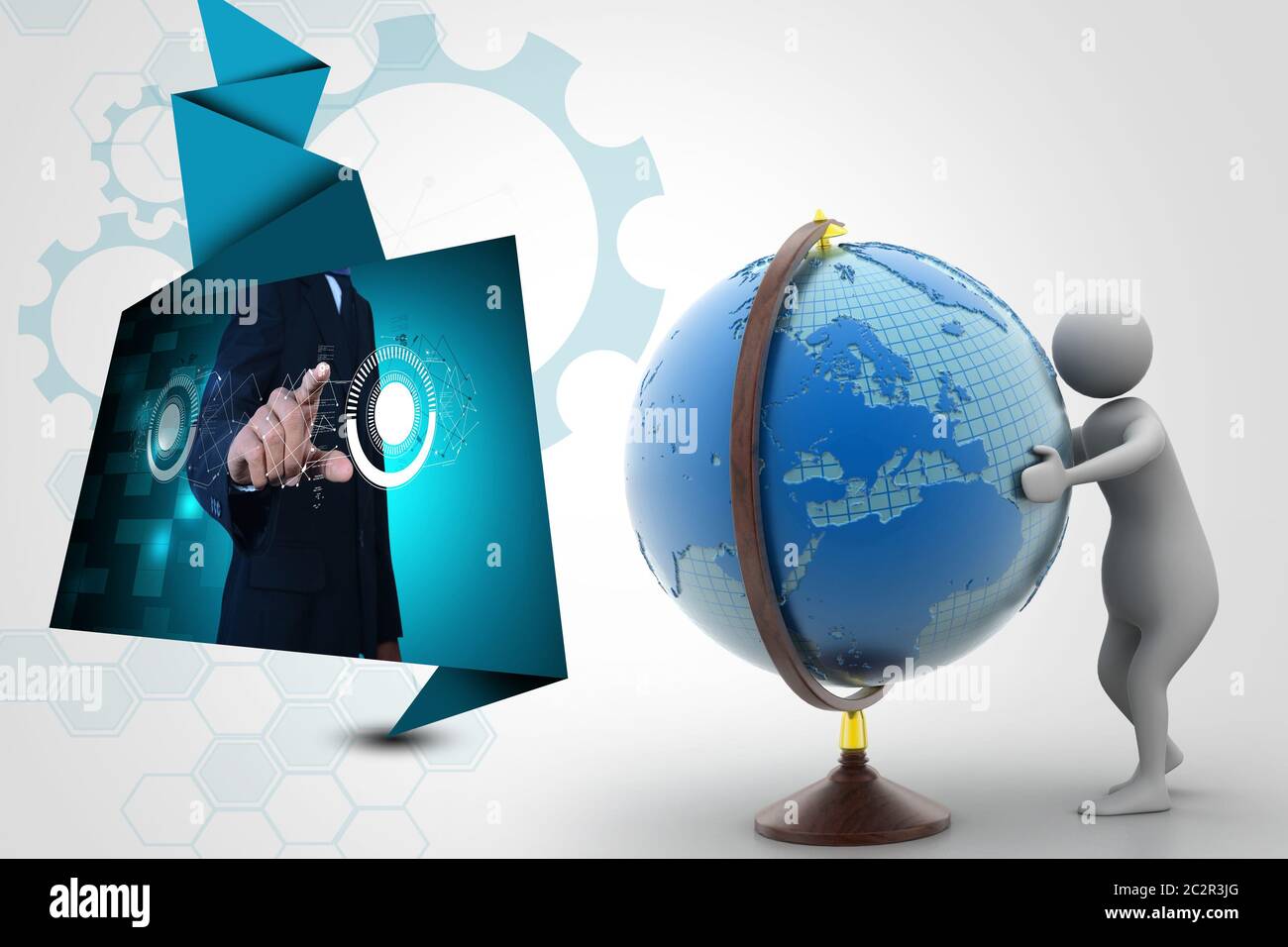 3d man analysing the globe Stock Photo - Alamy