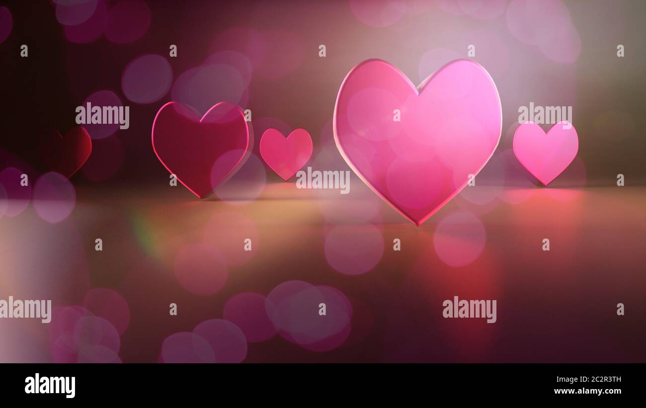 Pink heart shapes with reflections, 3d rendering Stock Photo - Alamy