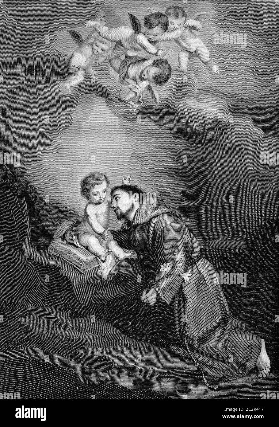 Saint Anthony of Padua, table Murillo in Seville Cathedral, vintage ...