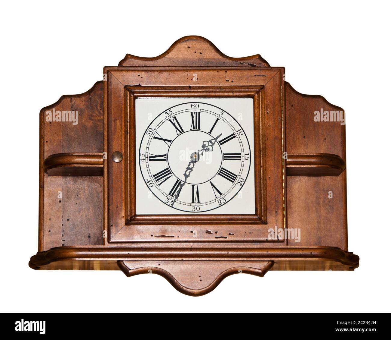 Big vintage wooden clock isolated on white Stock Photo - Alamy
