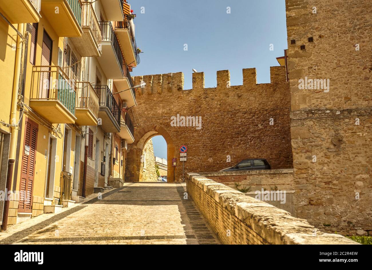 Detail of the architecture of the castle of the town of Butera in ...