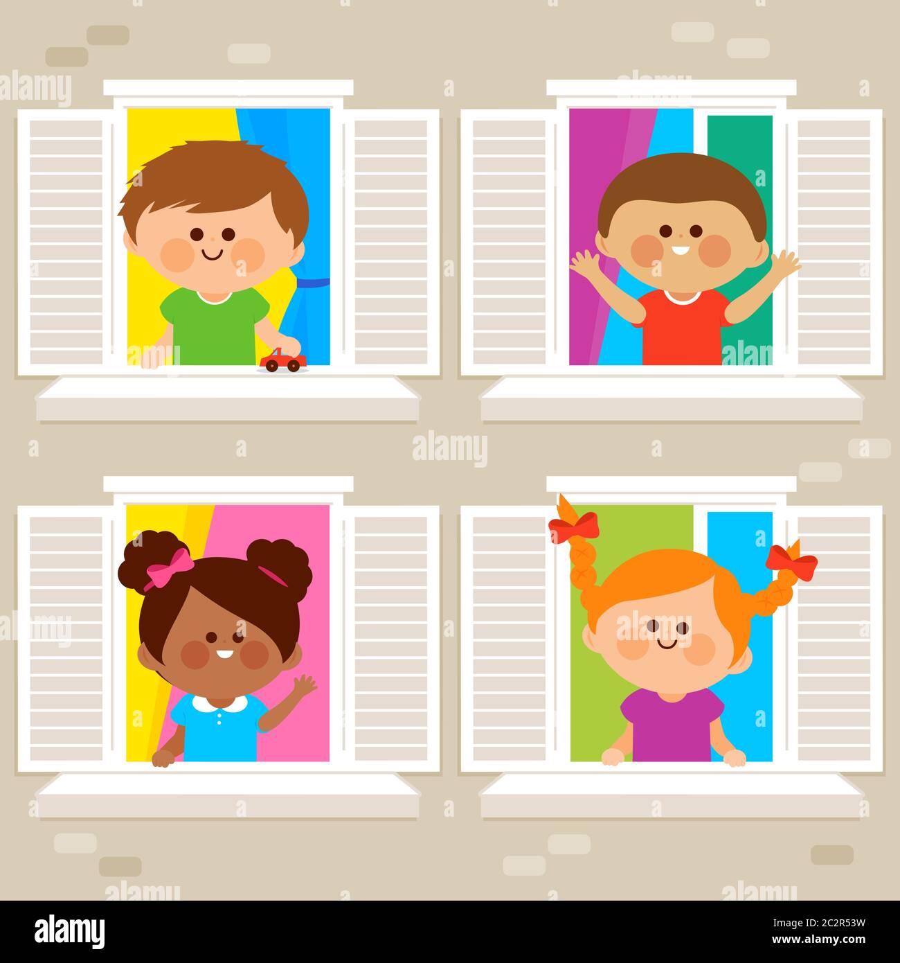 Kids looking out window Stock Vector Images - Alamy