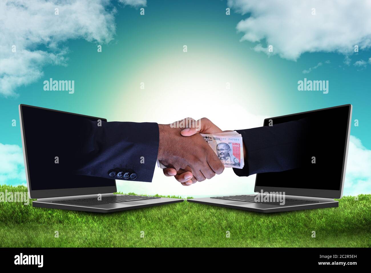 shake hands through screens of laptops Stock Photo - Alamy