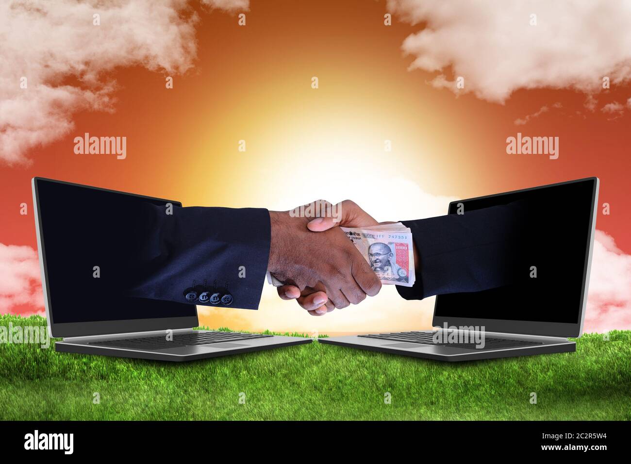 shake hands through screens of laptops Stock Photo - Alamy
