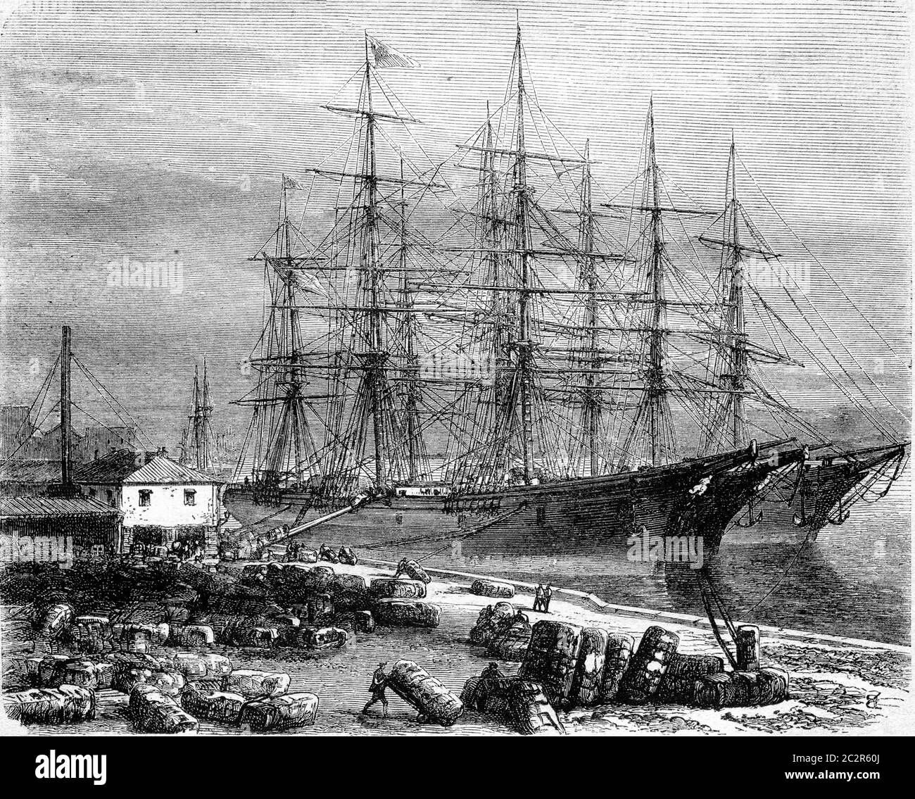 Cotton boarding Savannah, Georgia, vintage engraved illustration ...